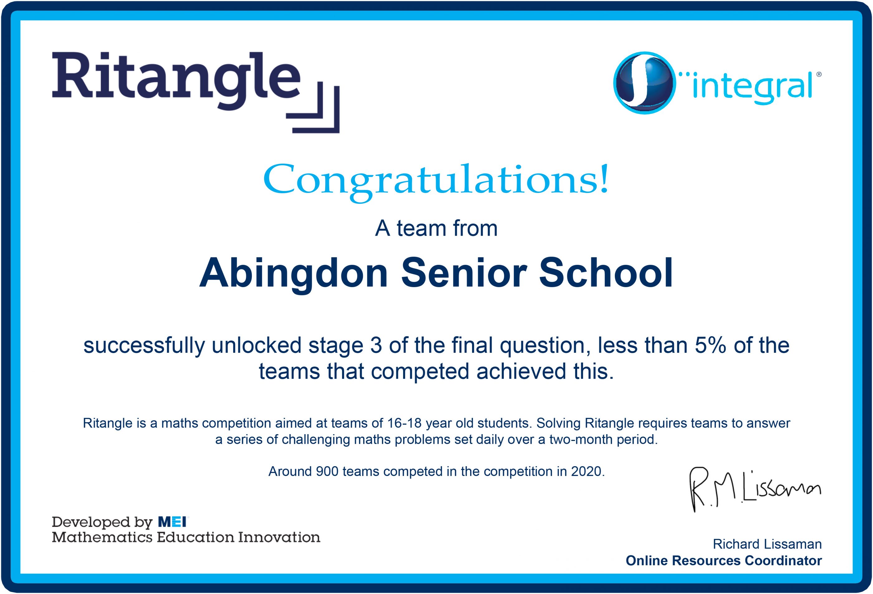 Ritangle competition - Abingdon Senior School